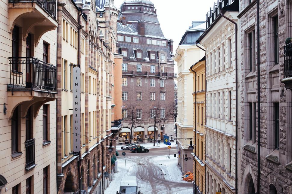 Free Stock Photo of Winter street view with European architecture ...