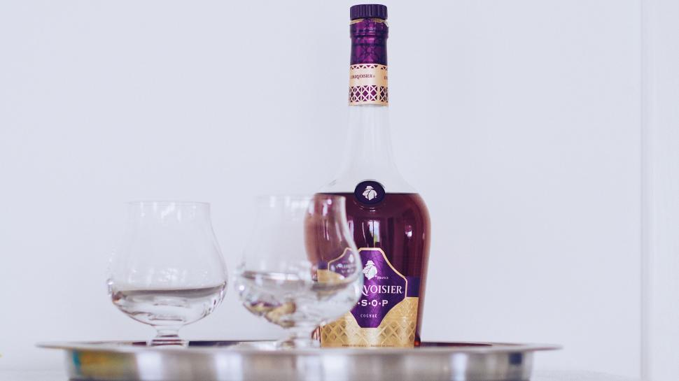Free Stock Photo of Brandy bottle with glasses on a tray | Download ...