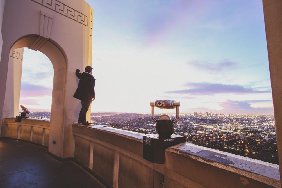 Free Stock Photo of Person looking out at city skyline from observatory ...