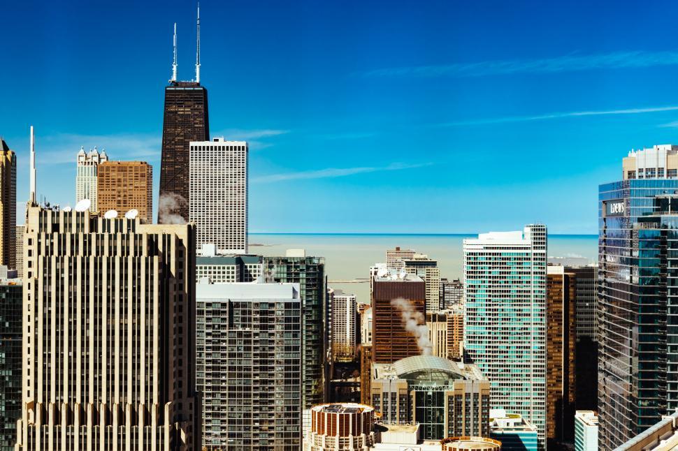 Free Stock Photo of Chicago skyline with clear sky by the lakefront ...