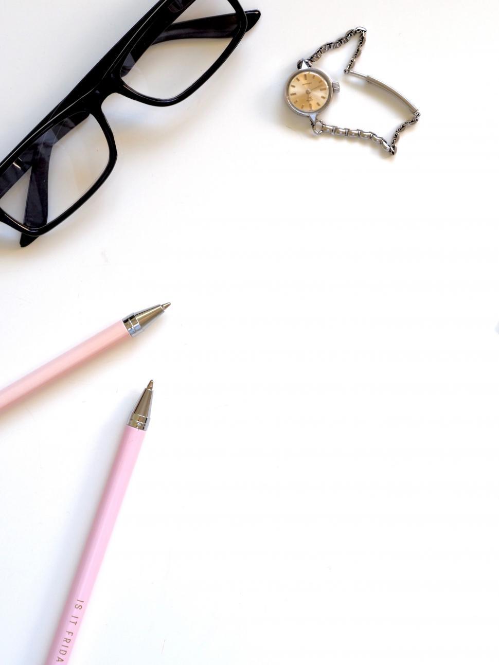 Free Stock Photo of Eyeglasses and stationery on white background ...