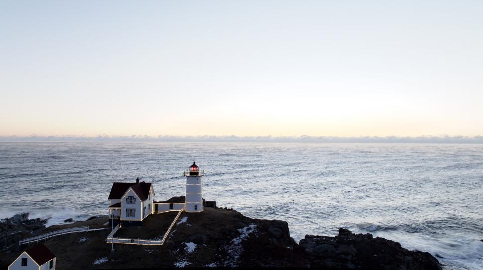 Free Stock Photo of Coastal Lighthouse at dawn with waves crashing ...