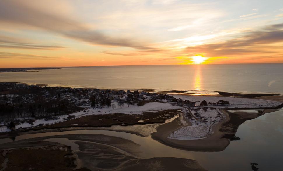 Free Stock Photo of Sunset over a snowy coastal landscape | Download ...
