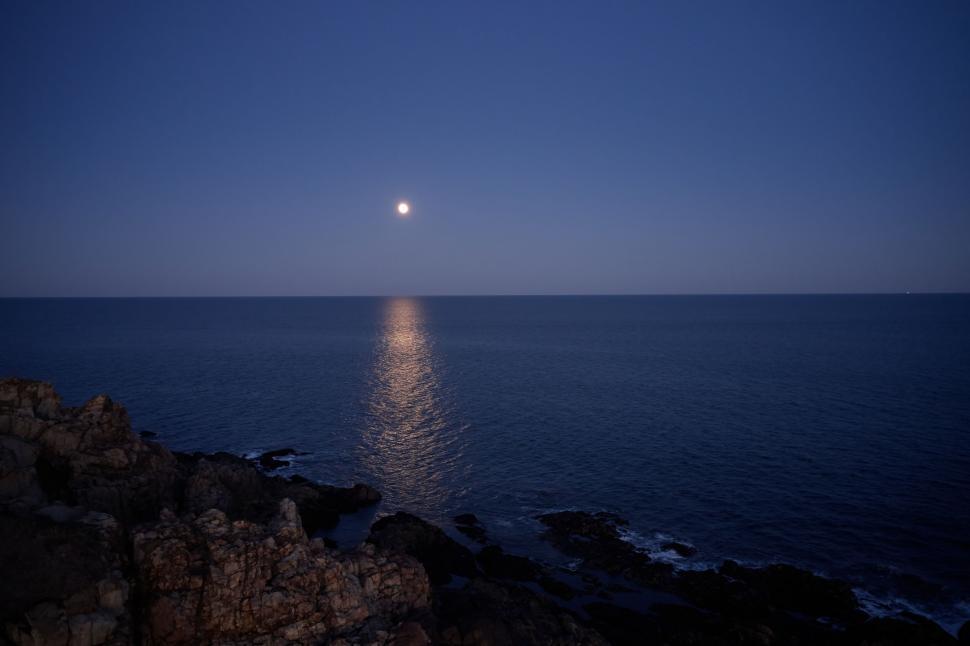 Free Stock Photo of Moonlight reflection on coastline at night ...