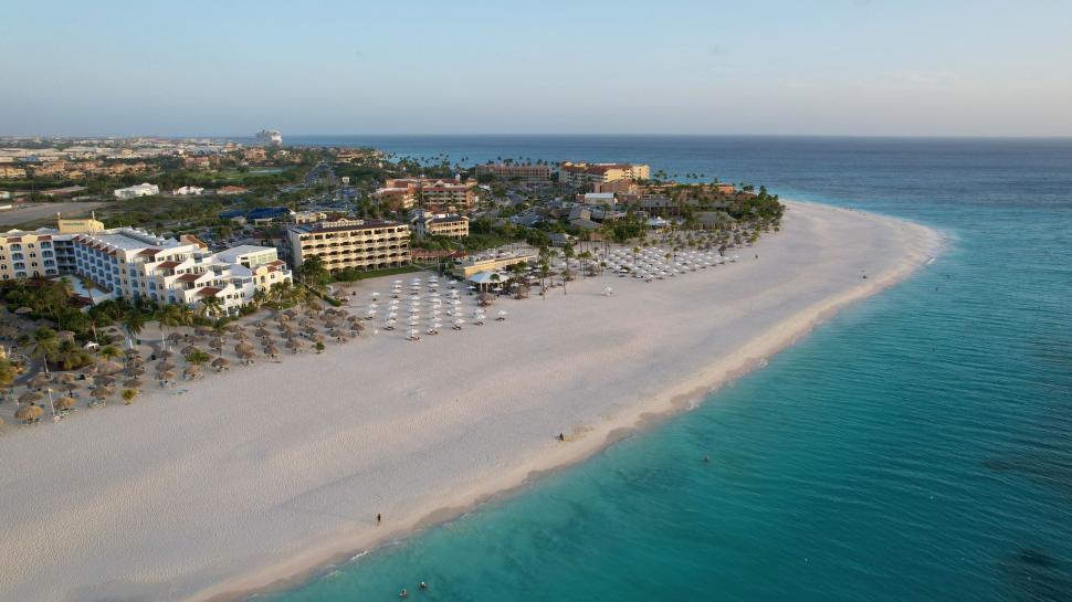 Free Stock Photo of Pristine beach resort with turquoise waters aerial ...