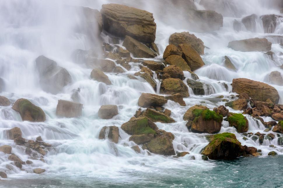 Free Stock Photo of Cascading water over rocks with mist in background ...