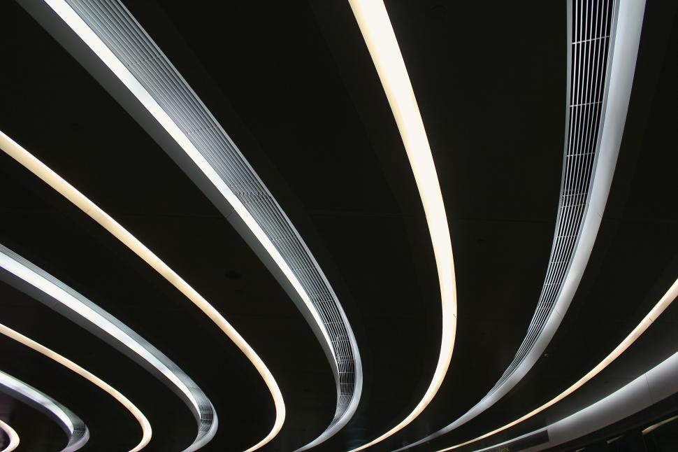 Free Stock Photo of Modern Curved Ceiling with Bright Lights in Dark ...