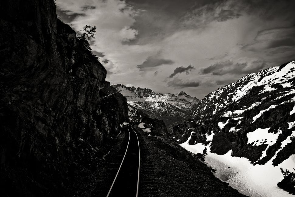 Free Stock Photo of Railroad tracks through a dramatic mountain ...