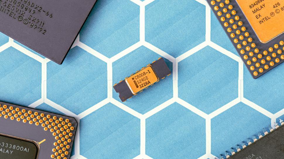 Free Stock Photo of Collection of microchips on hexagon-patterned ...