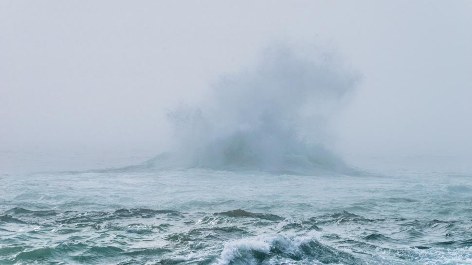 Free Stock Photo of Ocean waves crashing with mist in a stark seascape ...