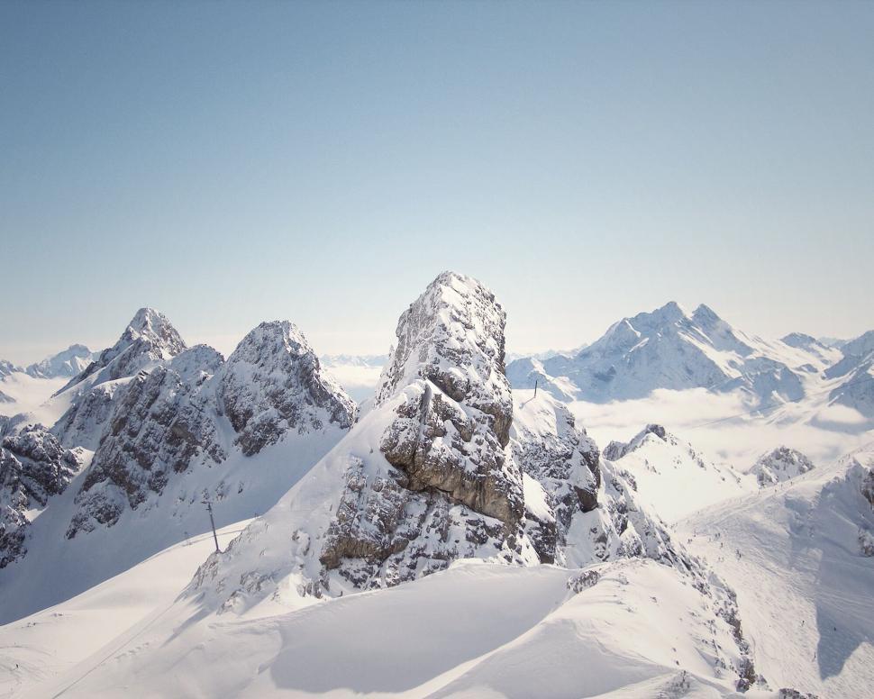 Free Stock Photo of Snow-capped mountains with clear blue daytime sky ...