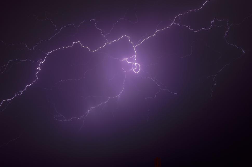 Free Stock Photo of Purple lightning bolt striking across the dark ...