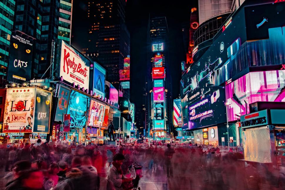 Free Stock Photo of Vibrant Times Square at night with LED billboards ...