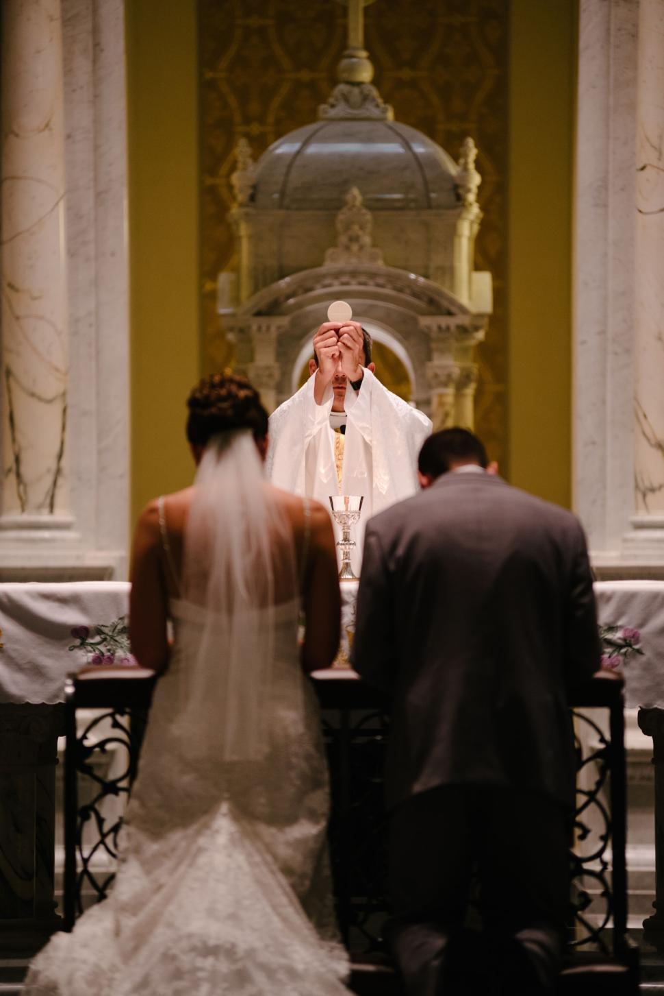 Free Stock Photo of Bride and groom at wedding altar with officiant ...