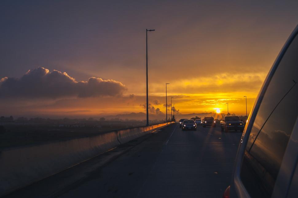 Free Stock Photo of Cars driving on highway during an amazing sunset ...