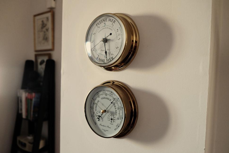 Free Stock Photo of Brass weather instruments on the wall capturing ...