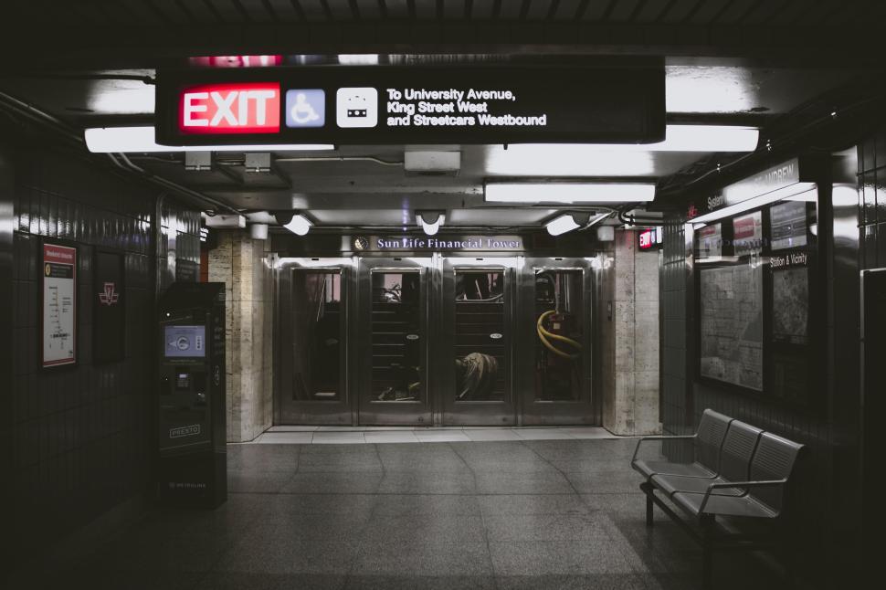 Free Stock Photo of Underground subway exit signs with dark modern ...
