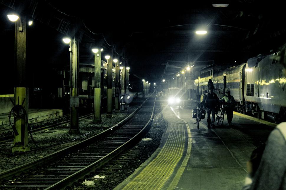 Free Stock Photo of Train platform at night with dim lighting and a ...