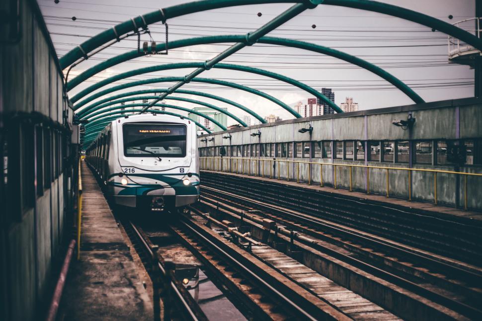 Free Stock Photo of Modern commuter train arriving at urban station ...