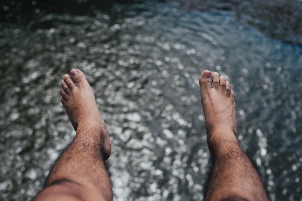 Free Stock Photo of Relaxed scene of feet dangling over water ...