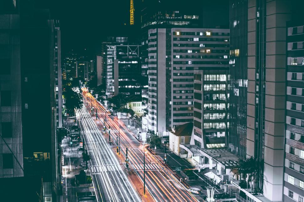 Free Stock Photo of Vibrant night cityscape with light trails from ...