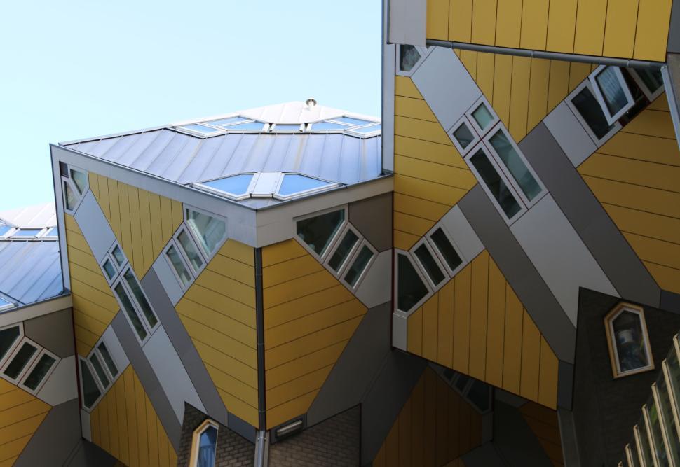 Free Stock Photo of Unique geometric yellow and grey modular buildings ...