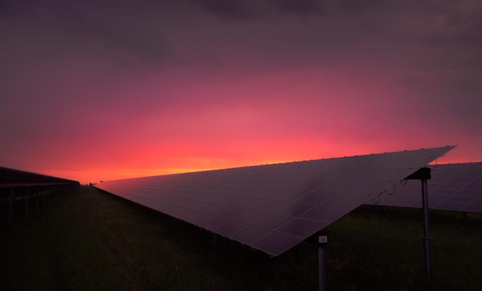 Free Stock Photo of Solar panels capturing sunlight at dawn with pink ...