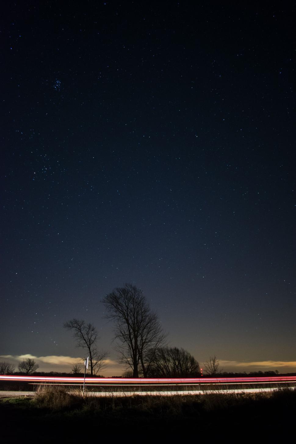 Free Stock Photo of Night sky filled with stars, distant trees, and ...