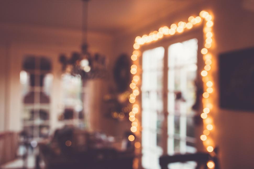 Free Stock Photo of Blurred dining room with fairy lights around ...