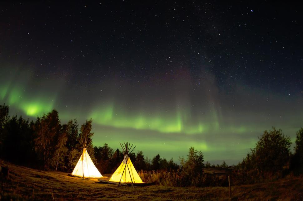 Free Stock Photo of Illuminated tipis under the stunning northern ...