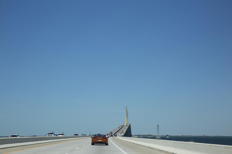 Free Stock Photo of Modern bridge under clear blue sky with cars ...