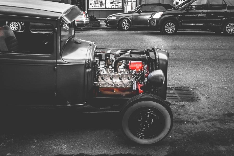 Free Stock Photo of Vintage hot rod car parked on street with open ...