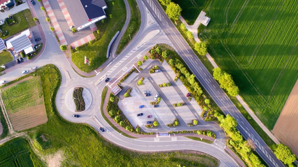 Free Stock Photo of Aerial view of a roundabout and road intersection ...