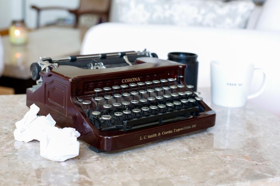 Free Stock Photo of Vintage typewriter and coffee on marble table with ...