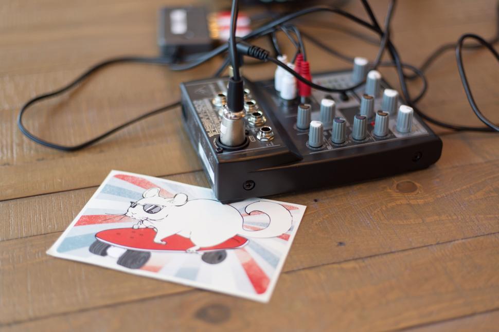 Free Stock Photo of Audio mixer on wooden table with cartoon mouse on ...