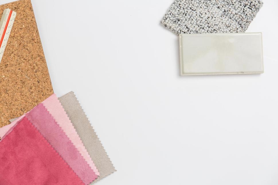 Free Stock Photo of Fabric and material samples displayed on a white ...