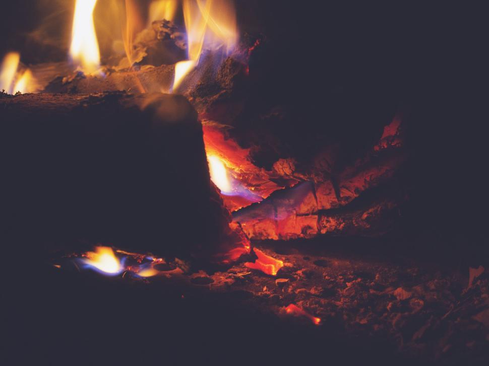 Free Stock Photo of Warm glowing embers and flames in a cozy fireplace ...