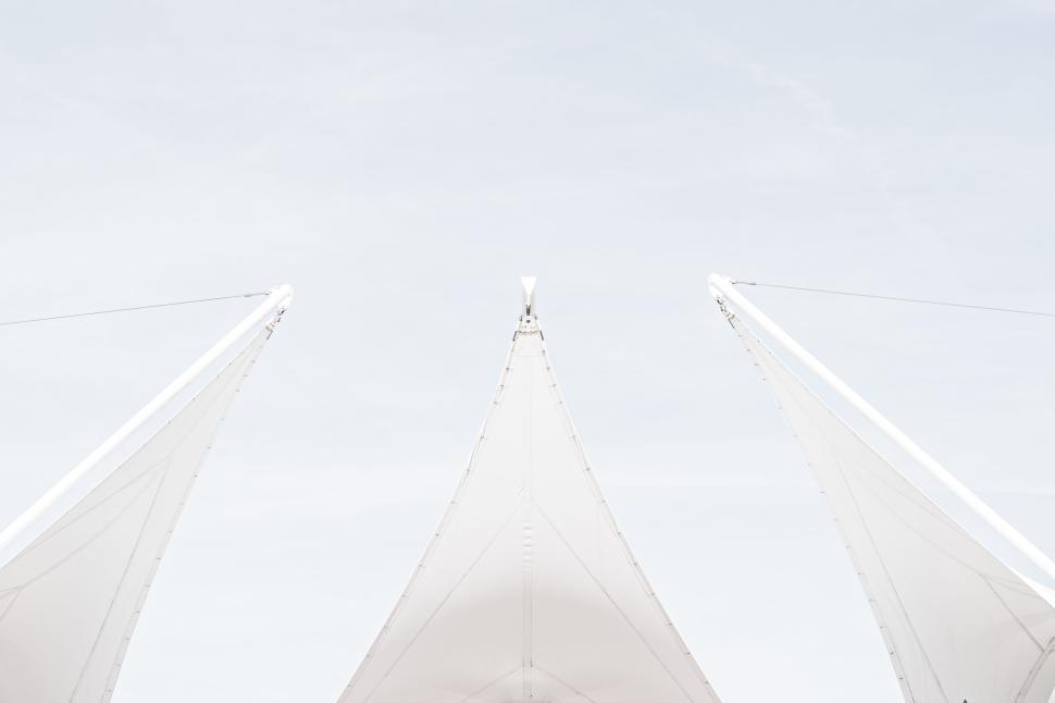 Free Stock Photo of Triangle-shaped white tents with clear sky ...