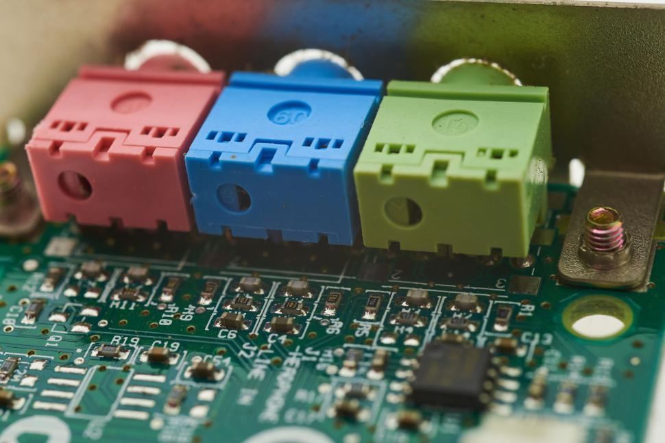 Free Stock Photo of Close-up view of colored audio jacks on a green ...