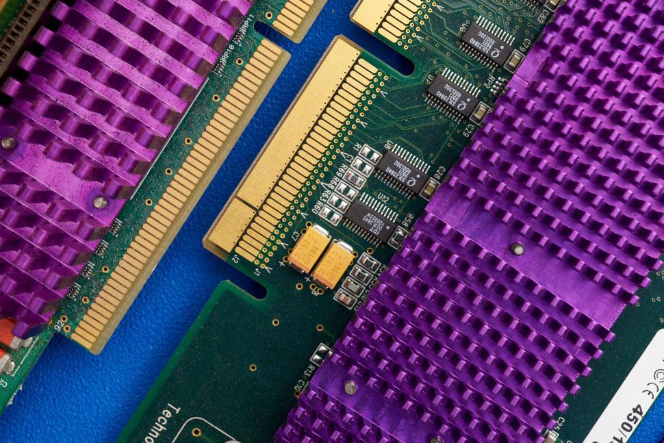Free Stock Photo of Close-up of computer circuit board with purple heat ...