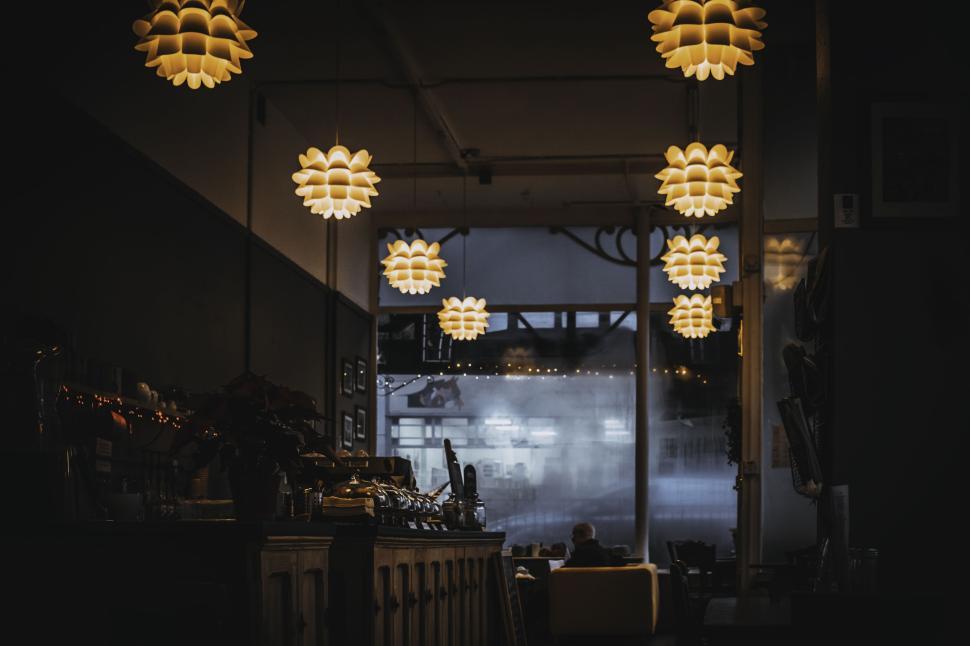 Free Stock Photo of Cozy cafe interior with warm lighting and soft ...