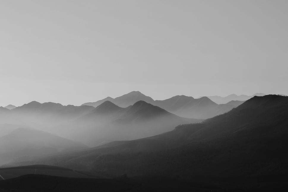 Free Stock Photo of Misty mountains fading into distance at dawn with ...