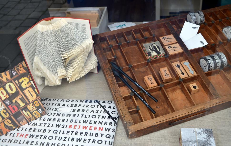 Free Stock Photo of Antique letterpress tools with folded book art ...