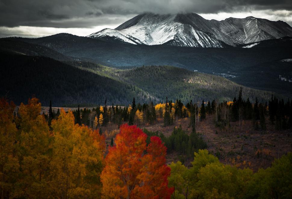 Free Stock Photo of Vast mountain range with autumn foliage and snowy ...
