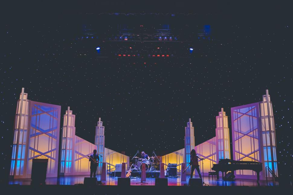 Free Stock Photo of Stage with musicians under starry lighting setup ...