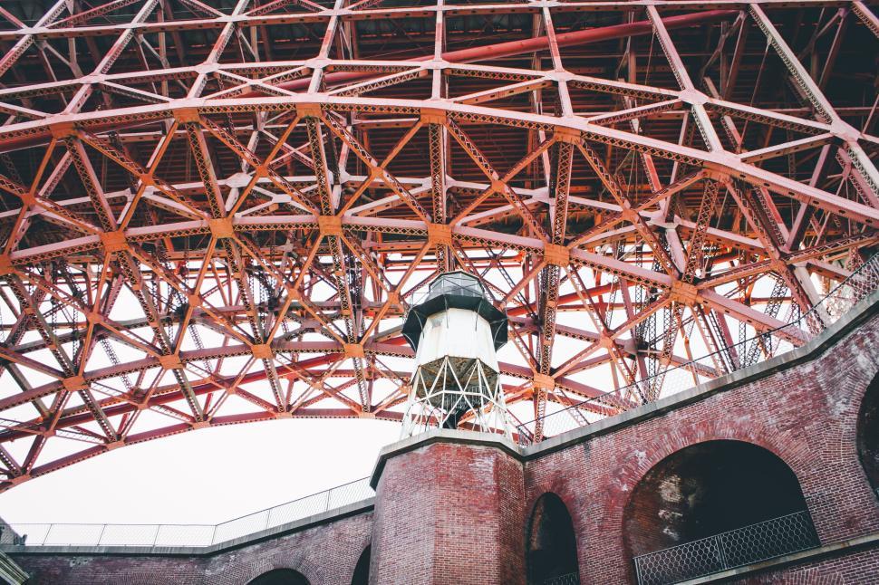 Free Stock Photo of Underneath a large famous red bridge showing its ...