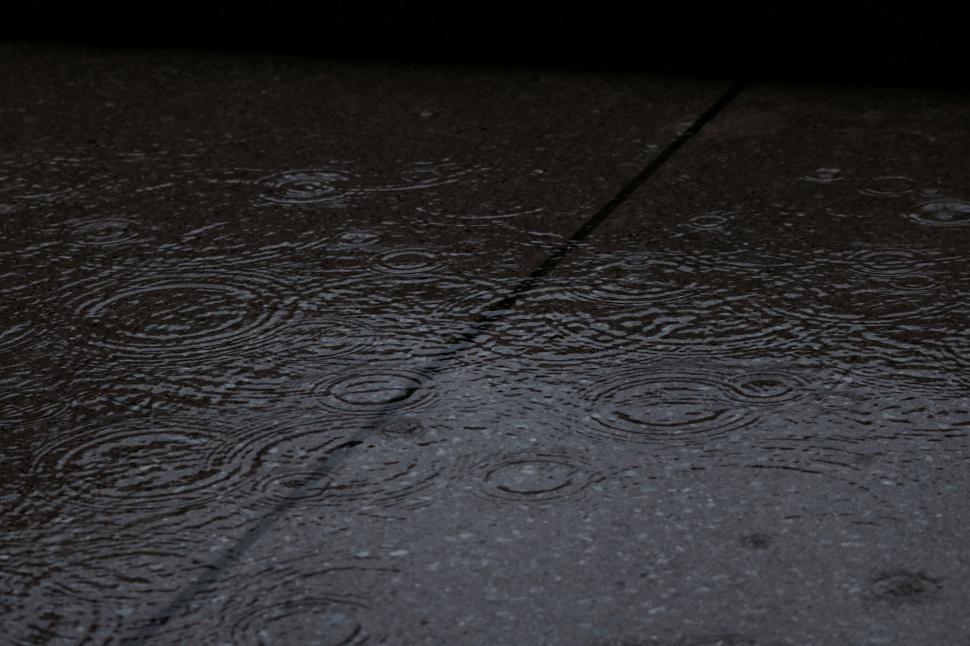 Free Stock Photo of Rain droplets creating ripples on a wet pavement ...