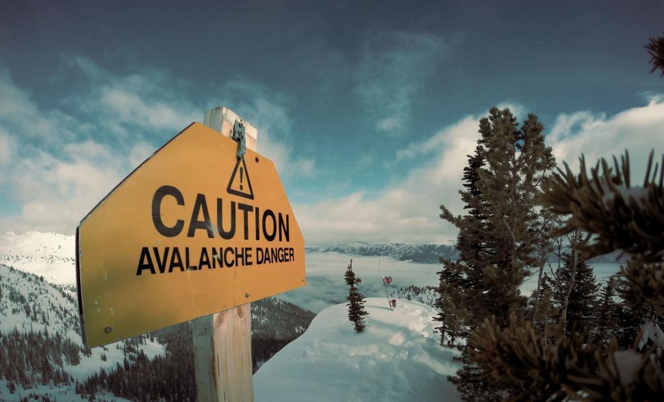 Free Stock Photo of Caution avalanche danger sign in snowy mountain ...