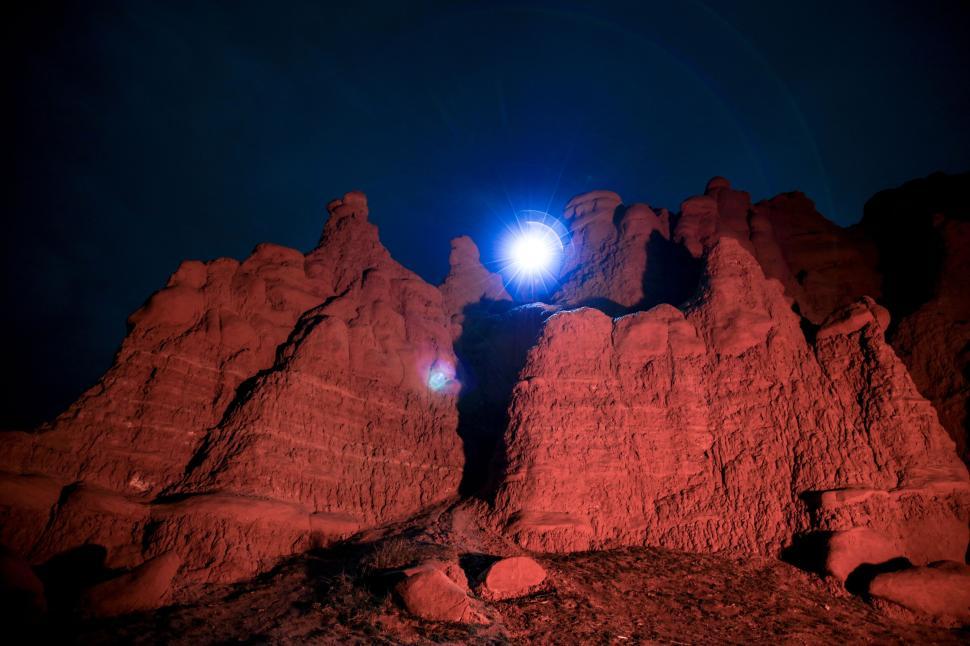Free Stock Photo of Red rocky cliffs under a bright moonlit night sky ...