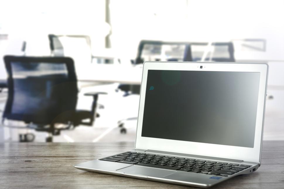 Free Stock Photo of Modern laptop placed on a wooden desk in an office ...